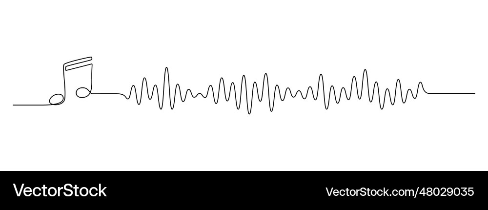 Continuous one line drawing of sound wave with Vector Image