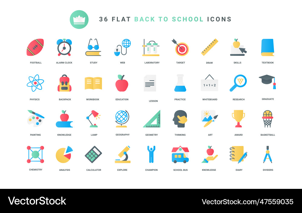 Education trendy flat icons set to study science Vector Image