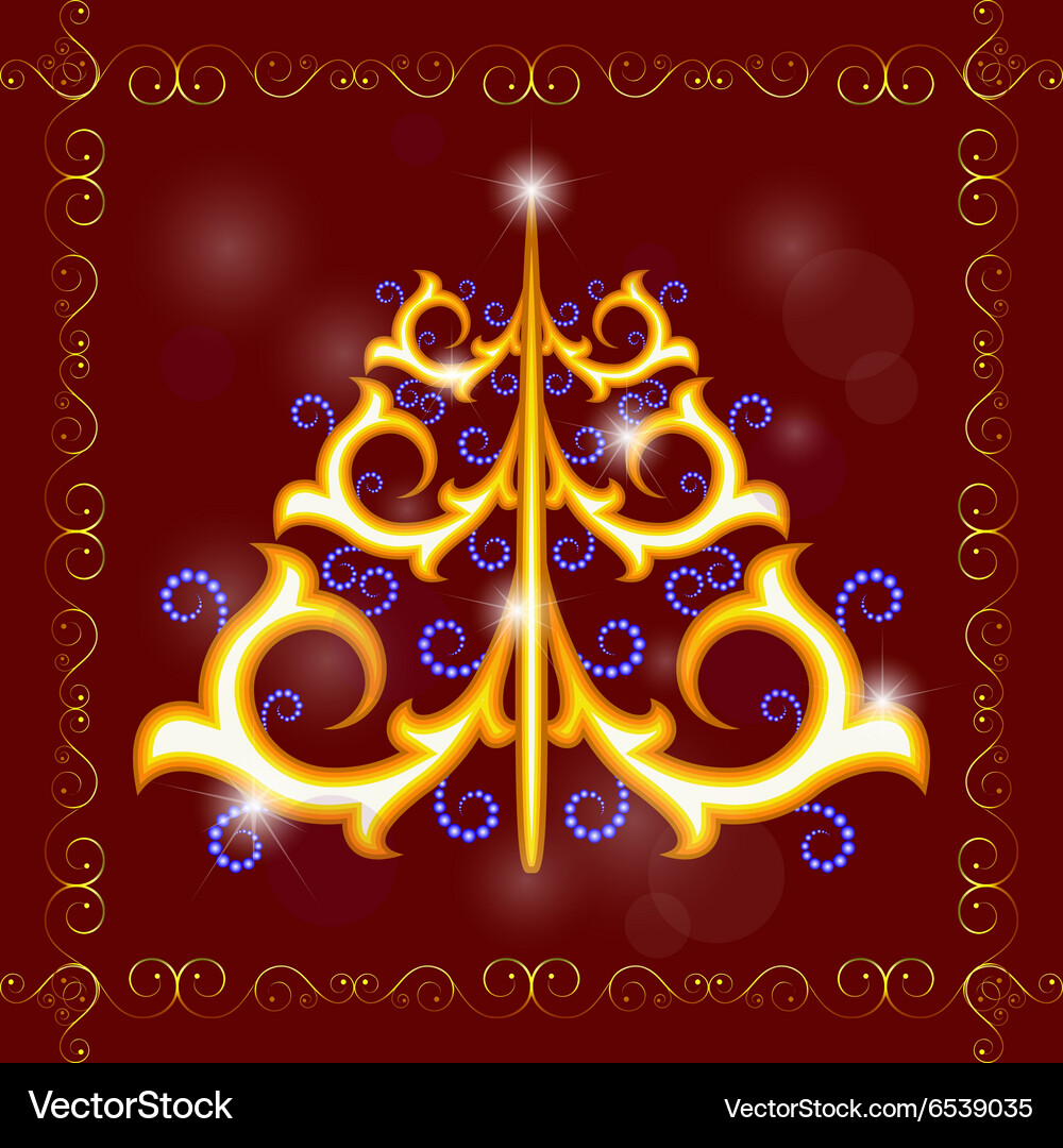 Gold fir tree with blue curls Royalty Free Vector Image