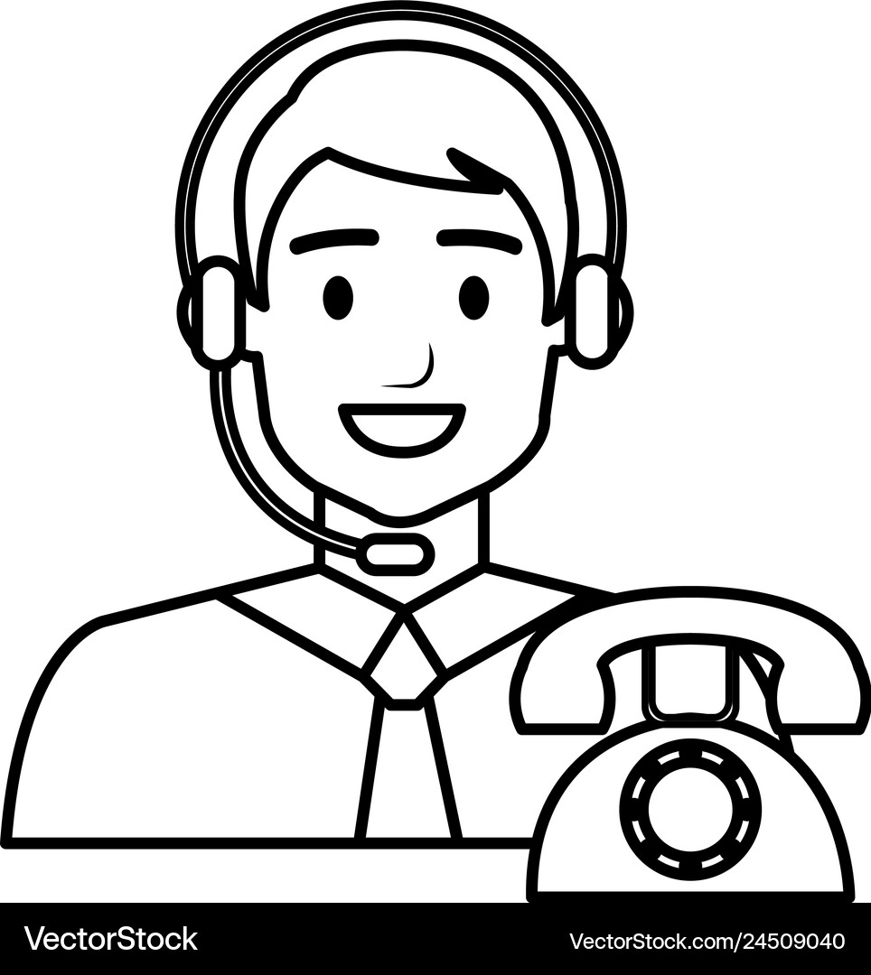 Call center agent with headset and telephone Vector Image