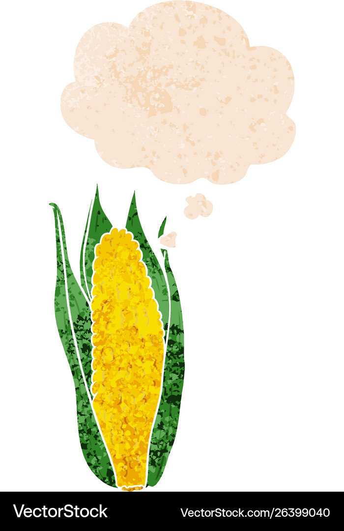 Cartoon corn and thought bubble in retro textured Vector Image