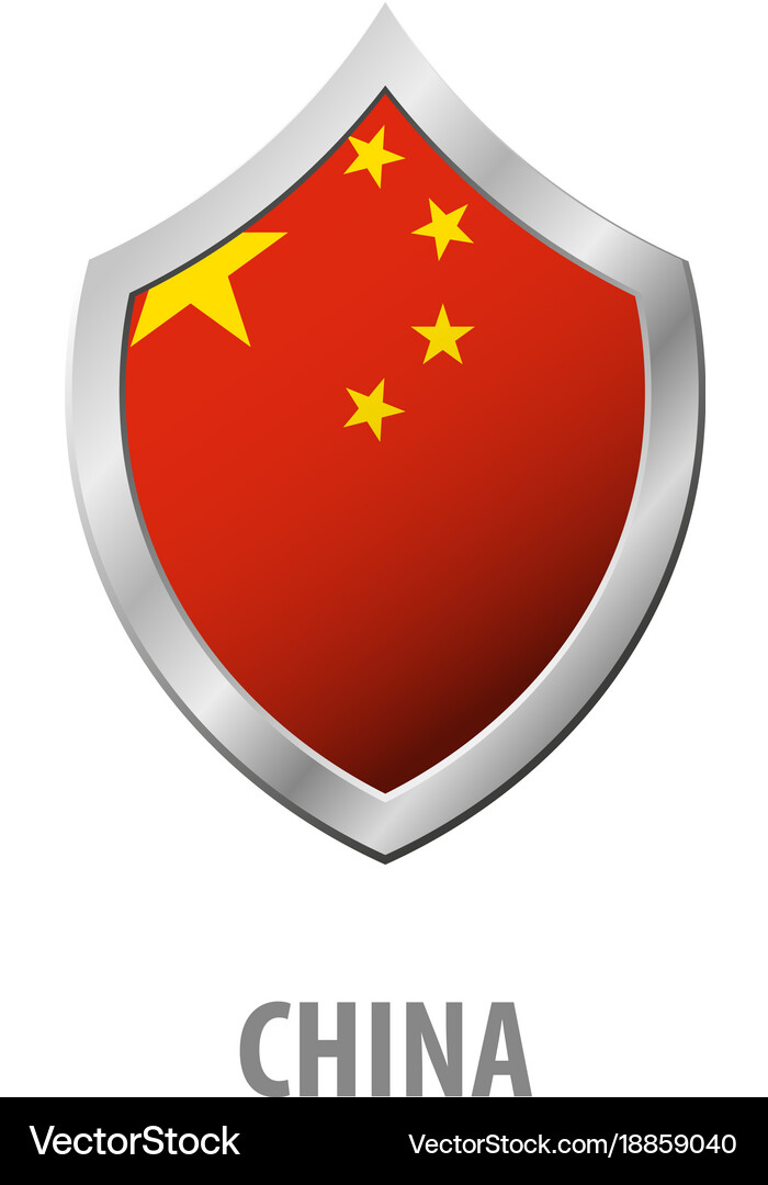 China flag on metal shiny shield Royalty Free Vector Image