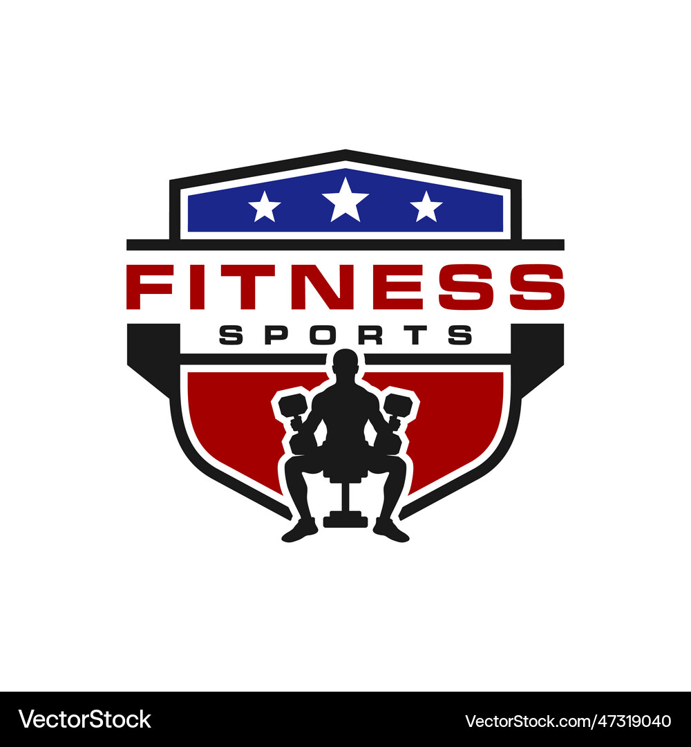 Fitness sport shield logo Royalty Free Vector Image