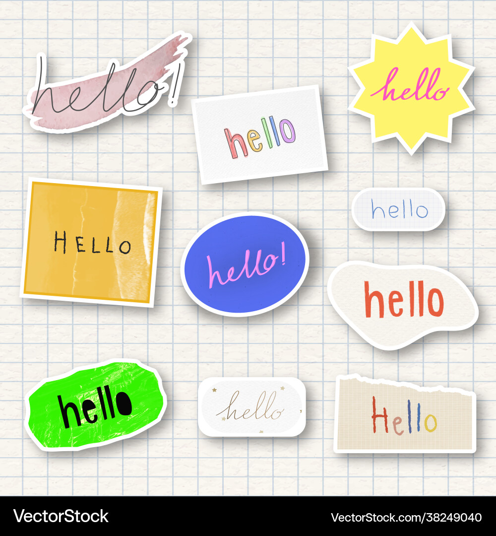 Hello greetings typography sticker design Vector Image