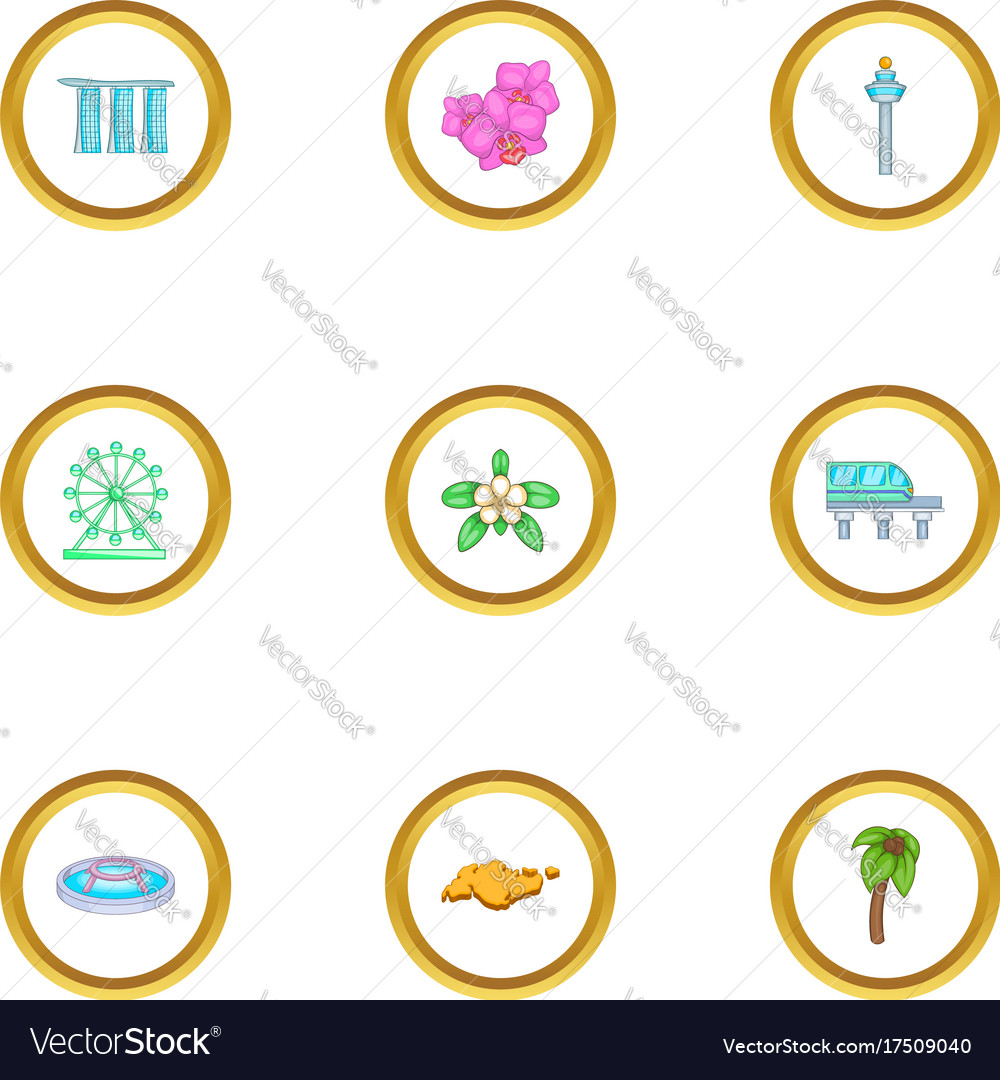Singapore travel icons set cartoon style Vector Image Singapore travel icons set cartoon style Vector Image