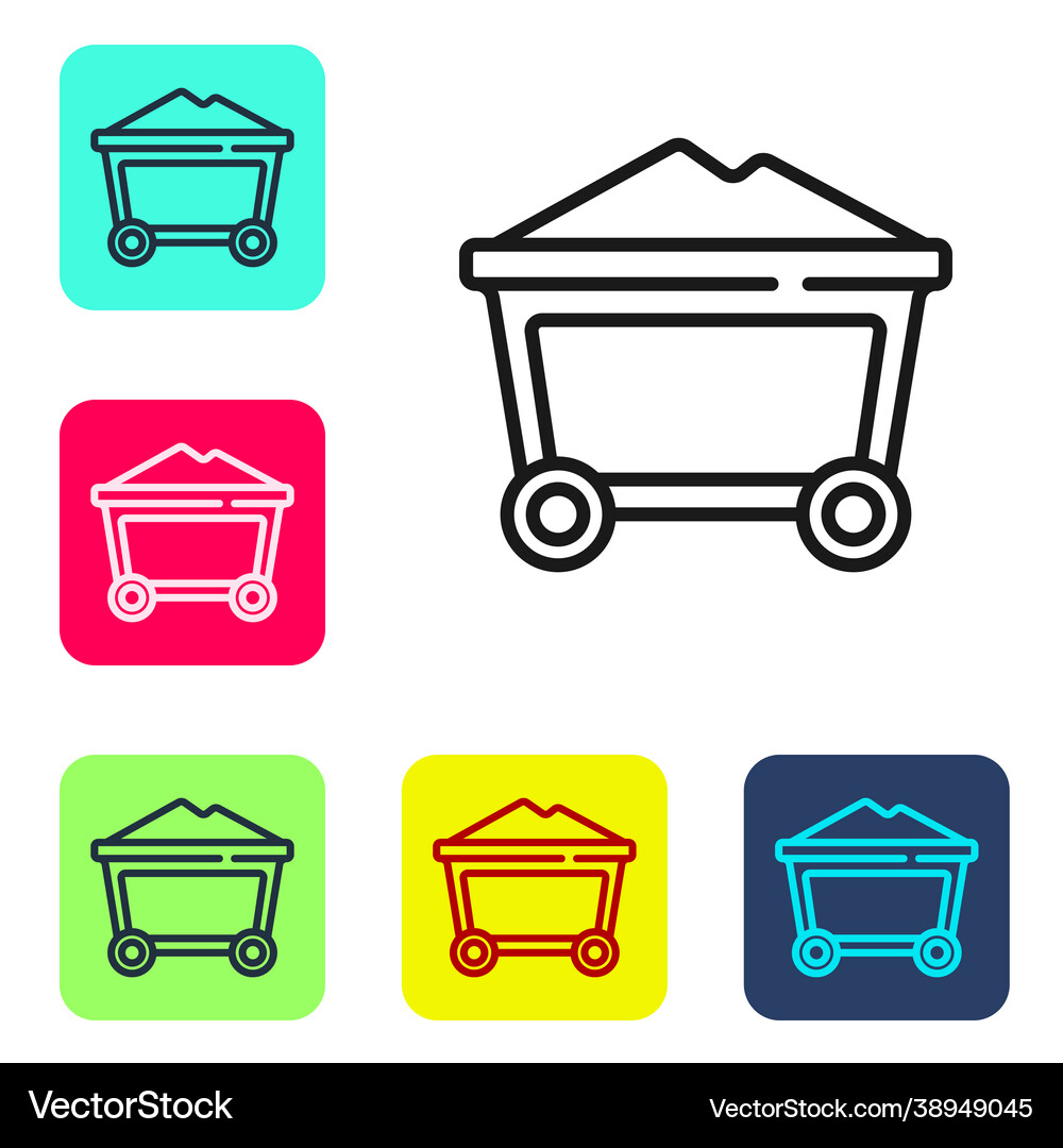 Black line mine coal trolley icon isolated Vector Image
