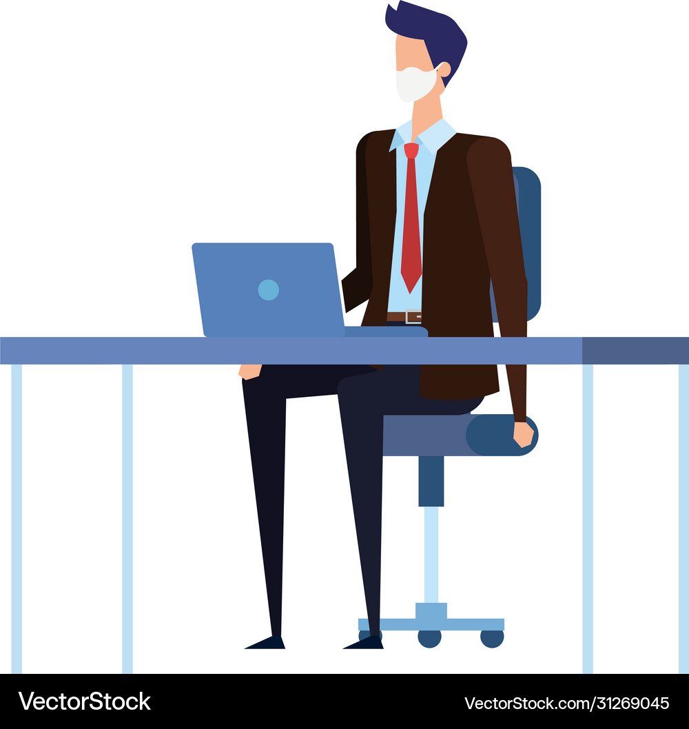 Businessman using face mask in workplace Vector Image