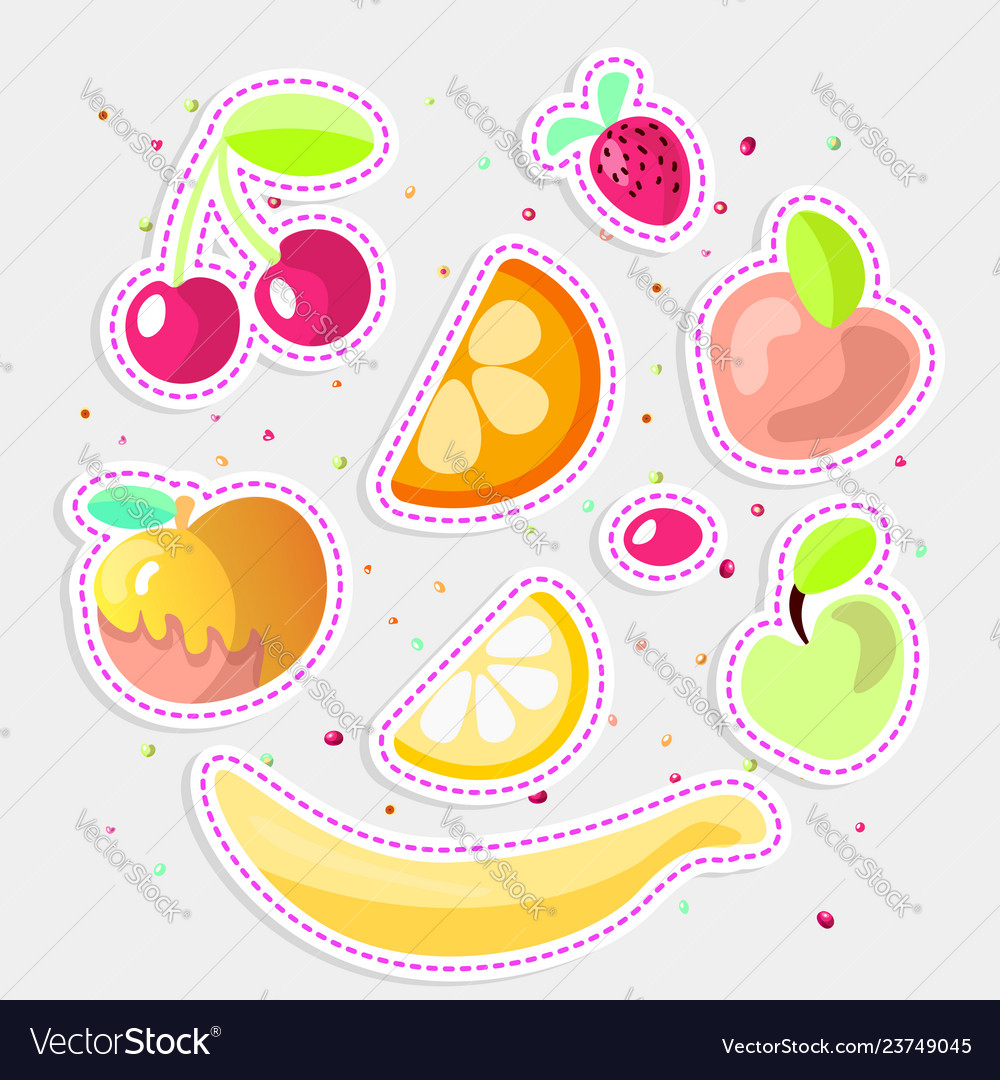 Cute cartoon fruit collection sweet fruits icon Vector Image