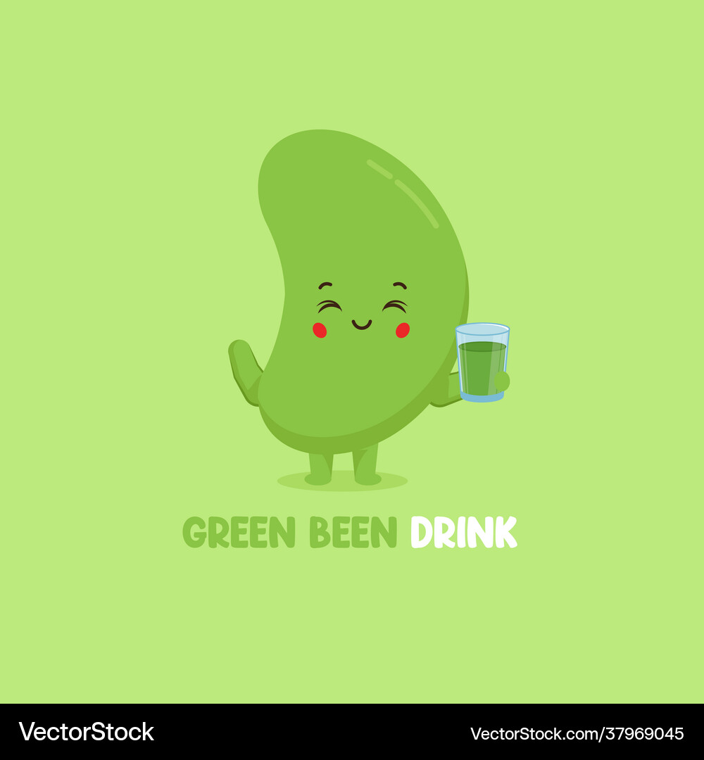 Cute smiling green bean drink character Royalty Free Vector