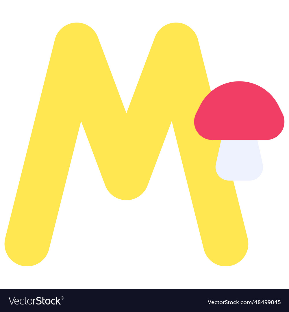 Letter m alphabet with mushroom icon Royalty Free Vector
