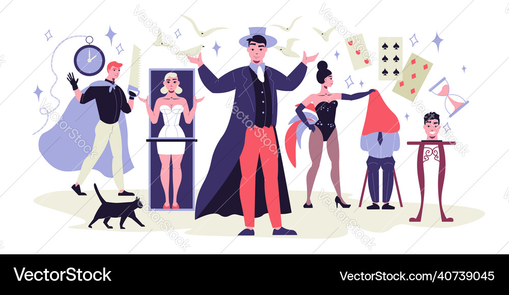 Magic show flat Royalty Free Vector Image - VectorStock