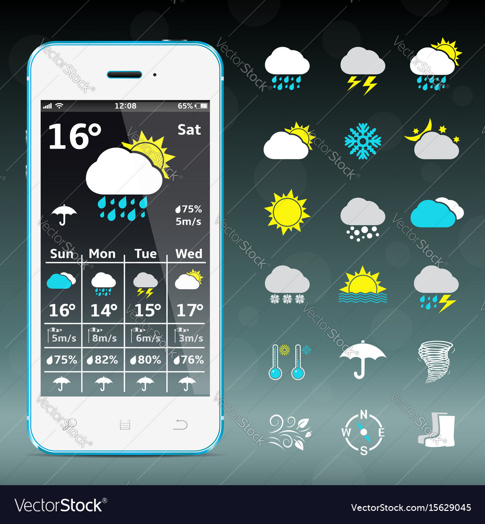 Mobile Weather App Interface Royalty Free Vector Image