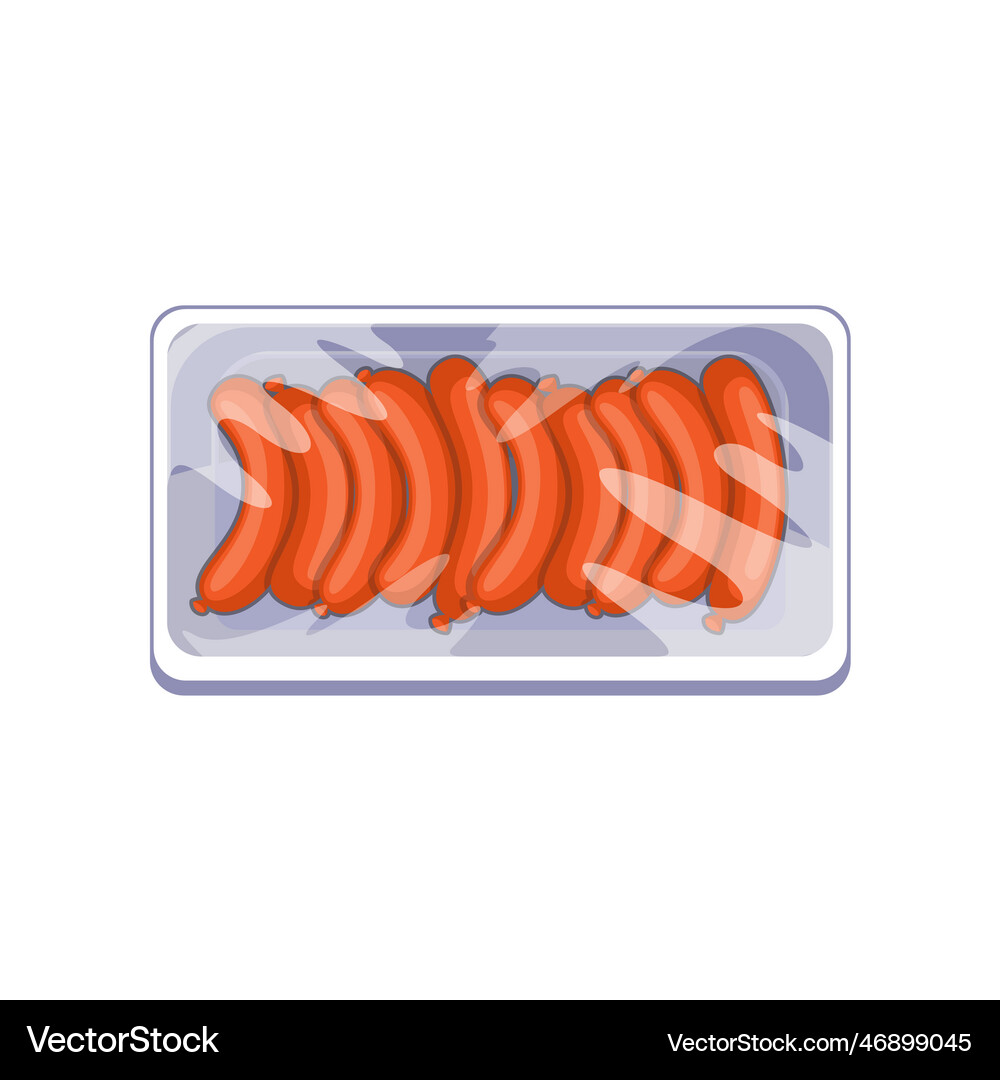 Plastic package with fresh sausages cartoon Vector Image