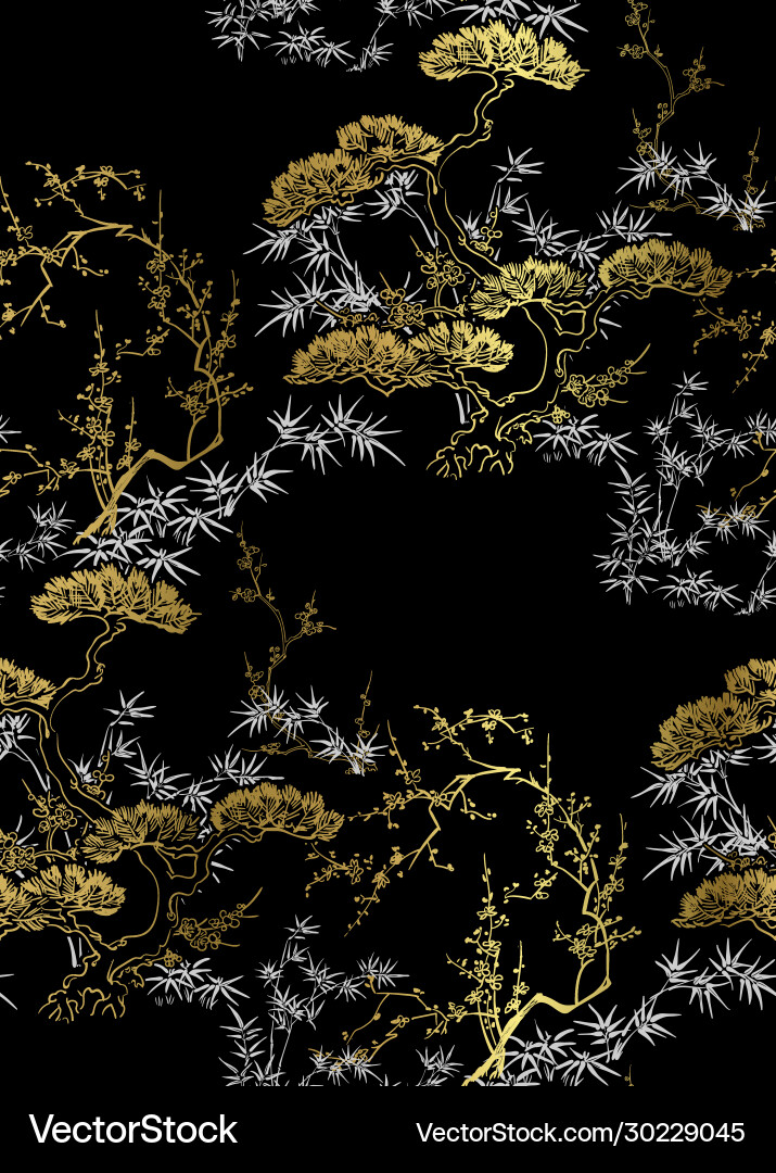 Seamless japanese chinese pattern gold black Vector Image