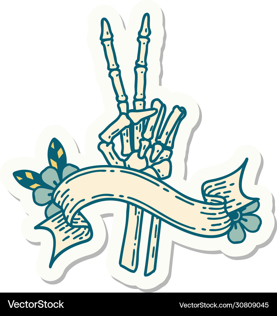 Tattoo sticker with banner a skeleton hand Vector Image