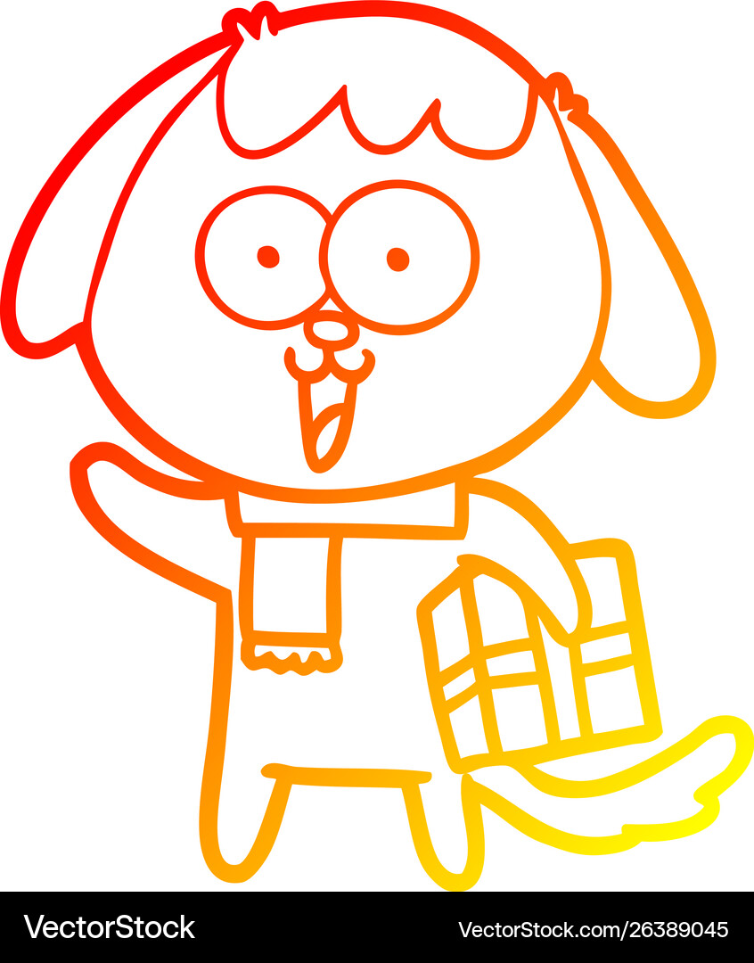Warm gradient line drawing cute cartoon dog Vector Image
