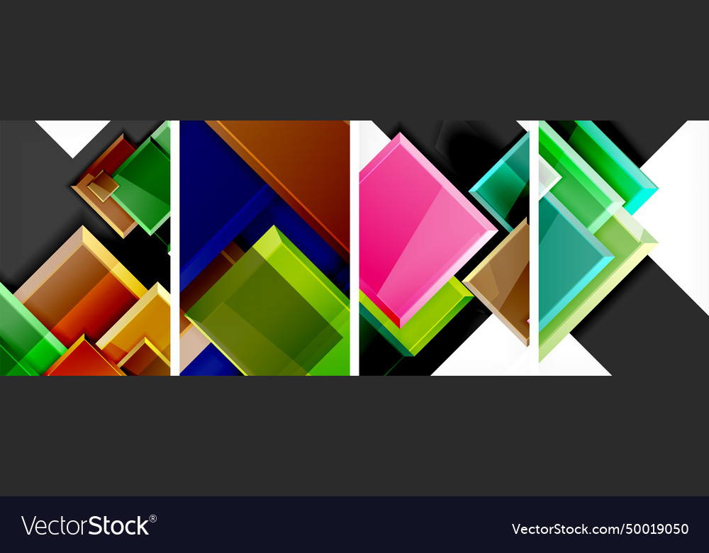 Color glass glossy square composition poster set Vector Image