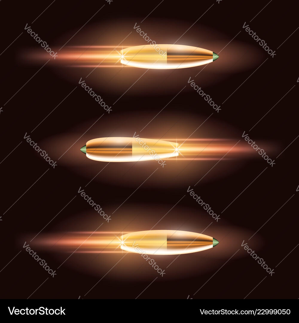 Flying bullet set with a fiery trace Royalty Free Vector