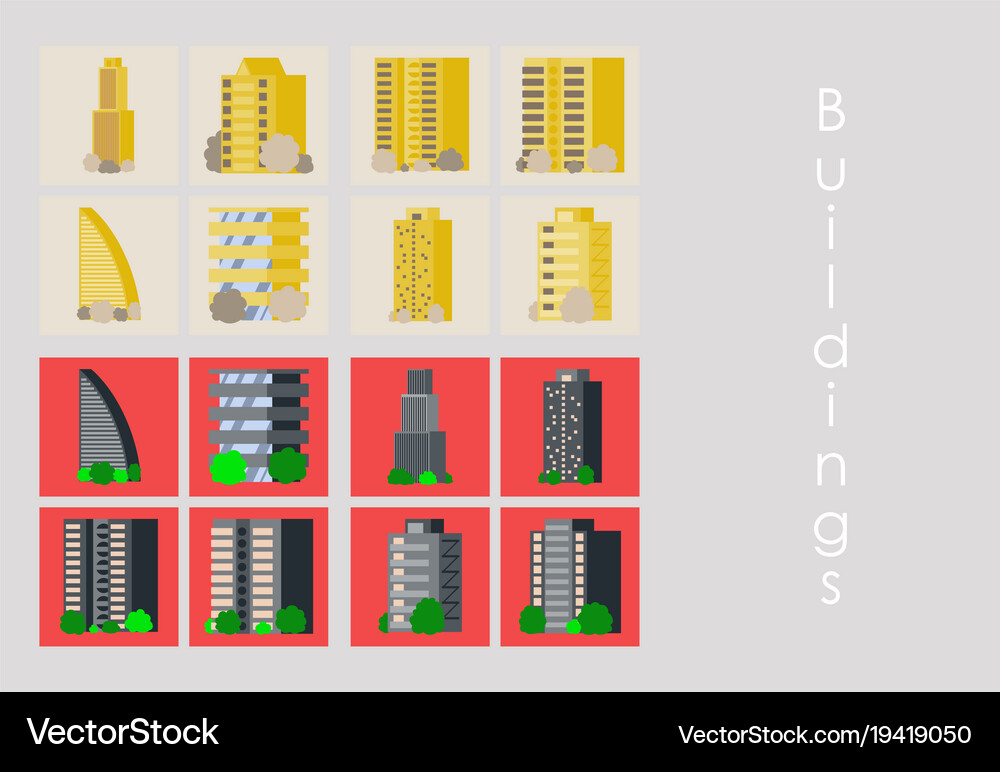 Isolated city buildings icon set different Vector Image