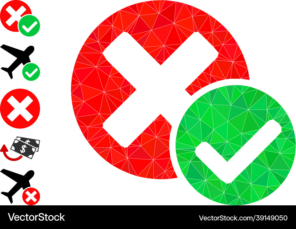 True negative polygonal icon and other icons Vector Image