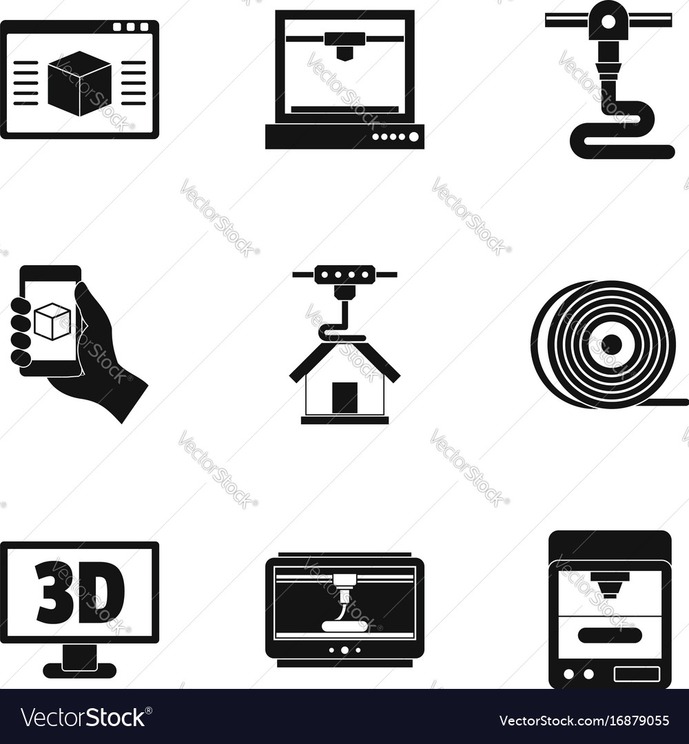 3d computer printer icon set simple style Vector Image