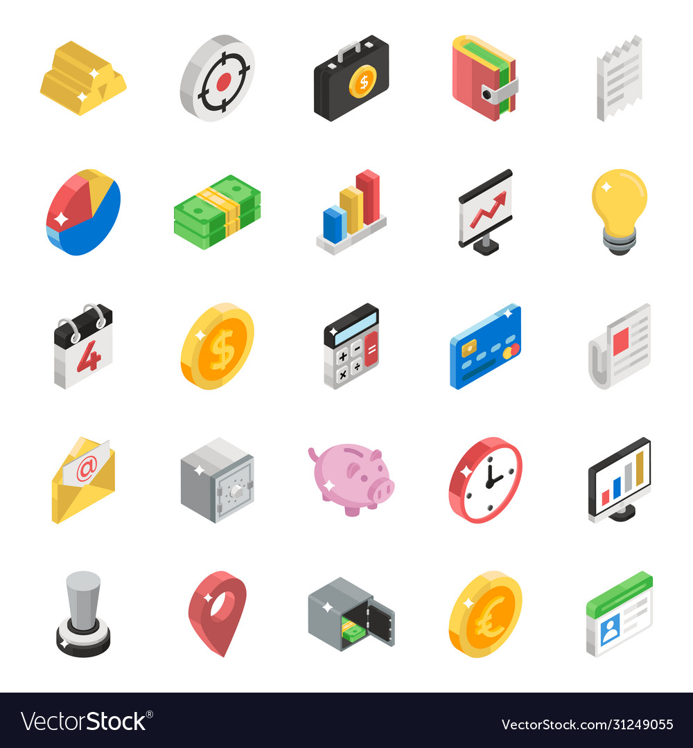 Business data isometric icons pack Royalty Free Vector Image