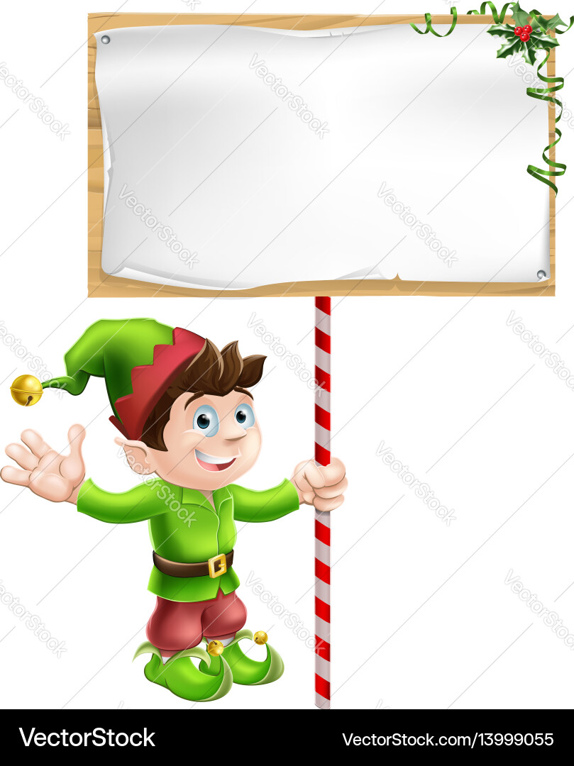 Christmas elf with sign Royalty Free Vector Image