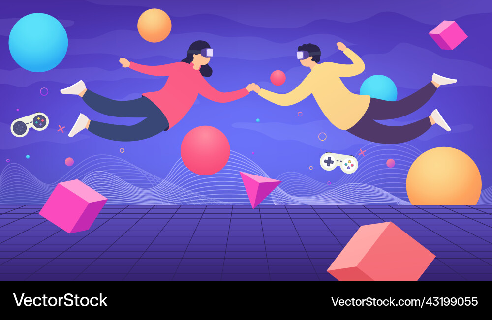 People in virtual reality glasses with game Vector Image