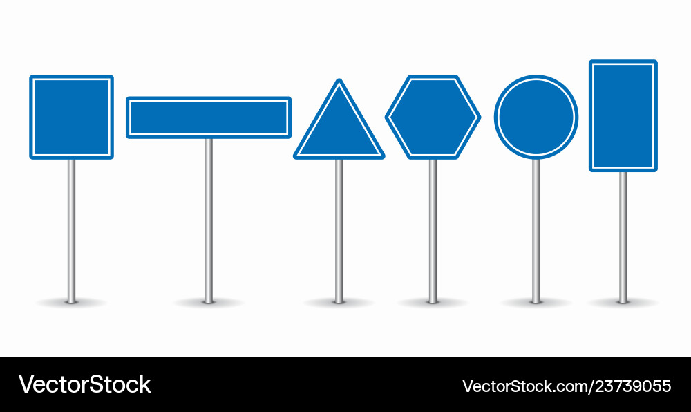 Set blue road signs on white background Royalty Free Vector