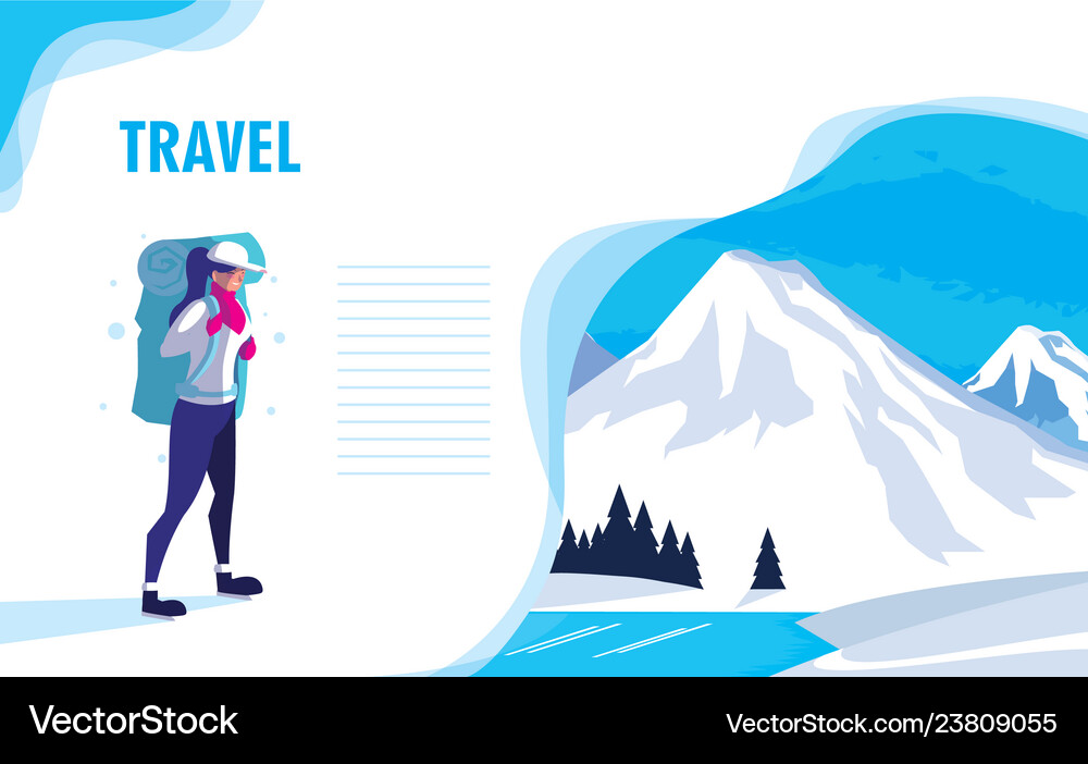 Snowscape nature with traveler Royalty Free Vector Image