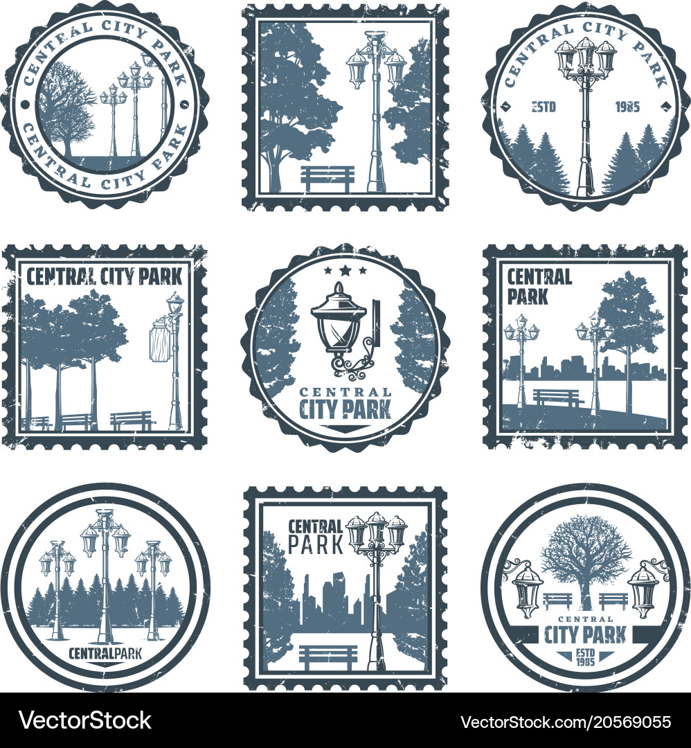 Vintage central city park emblems set Royalty Free Vector