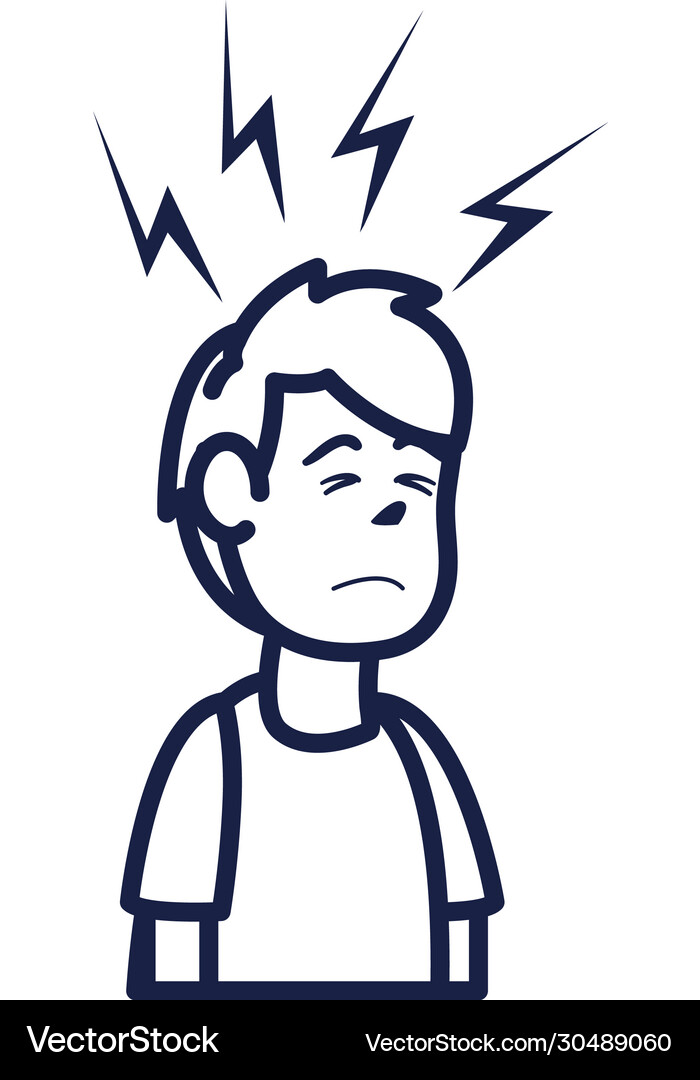 Boy cartoon with headache line style icon Vector Image