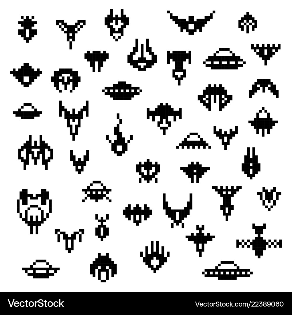 Pixel alien spaceships a set retro icons Vector Image