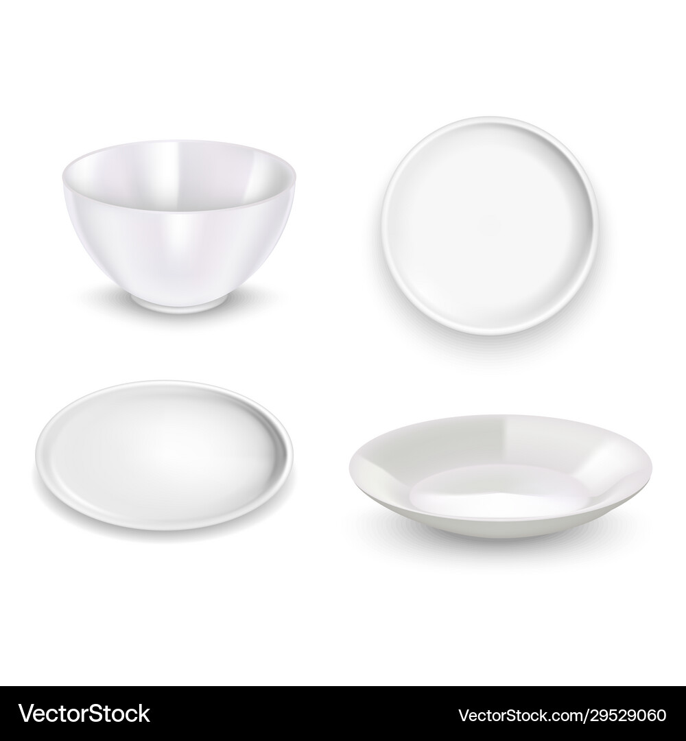 Realistic detailed 3d white blank plates template Vector Image