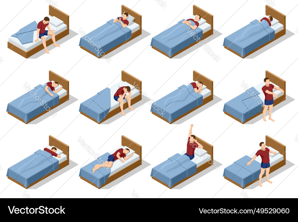Set of different men sleeping poses Royalty Free Vector