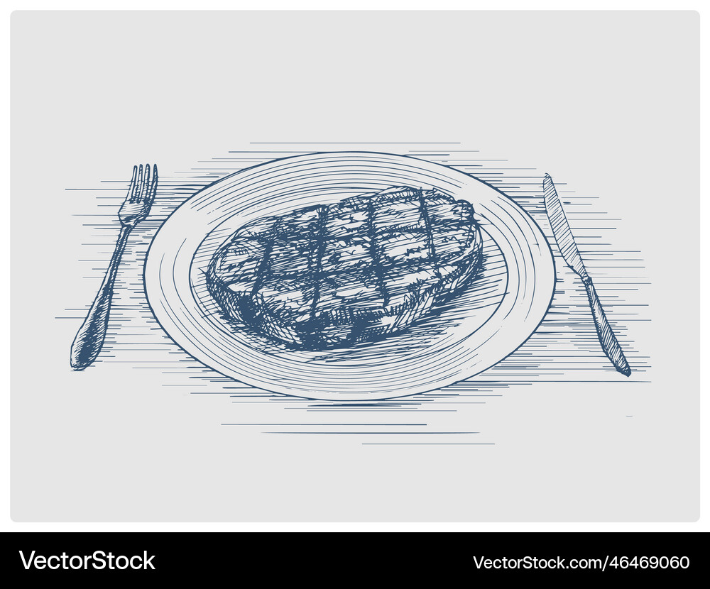 Steak meat hand drawn blue sketch Royalty Free Vector Image