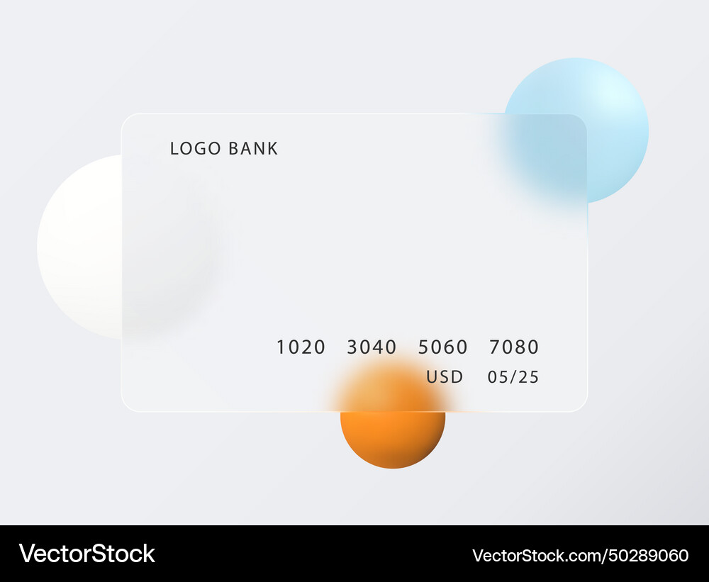Translucent bank card and colored spheres Vector Image