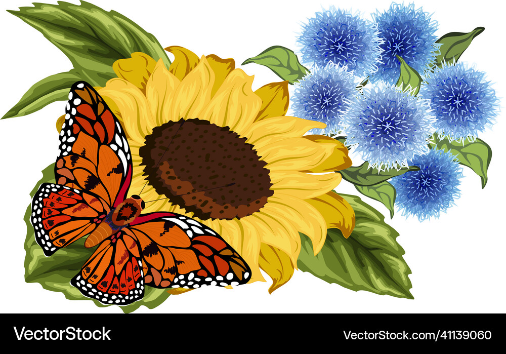With flowers and butterfly Royalty Free Vector Image