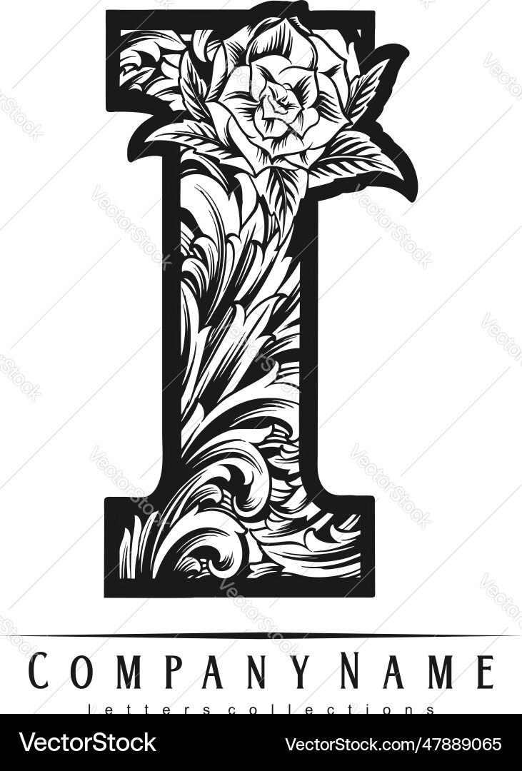 Blossoming beauty engraved floral initial i Vector Image
