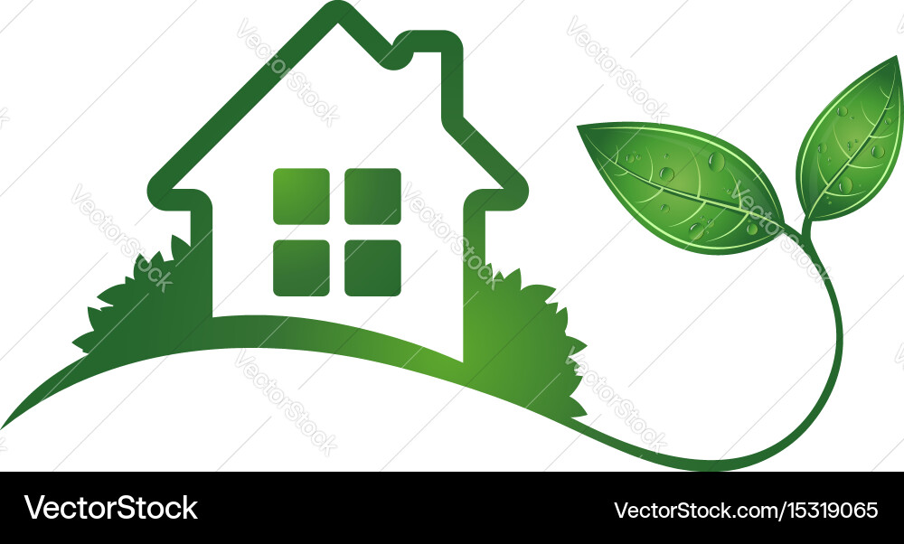 Eco house and green leaves Royalty Free Vector Image