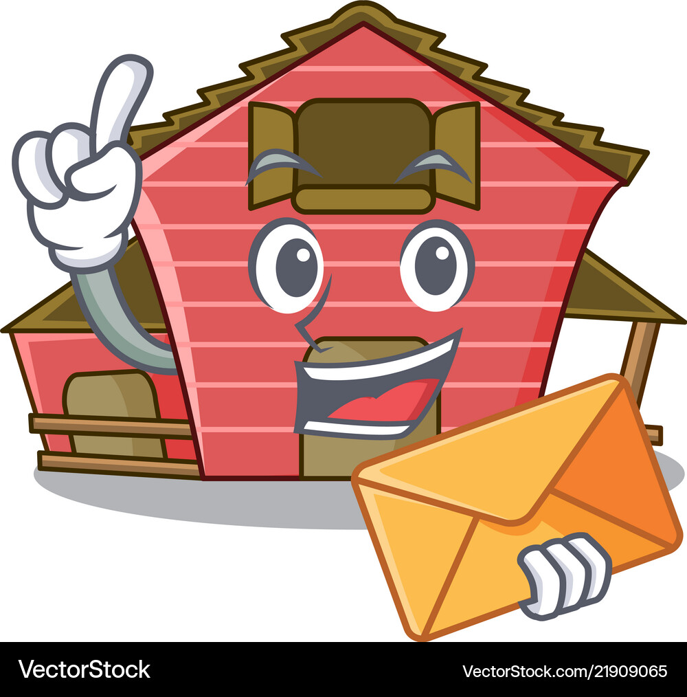 With envelope a red barn house character cartoon Vector Image