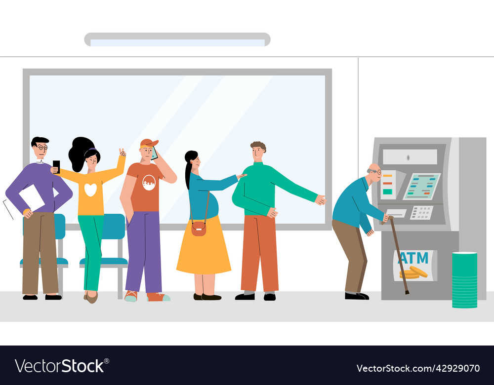 Atm queue flat composition Royalty Free Vector Image