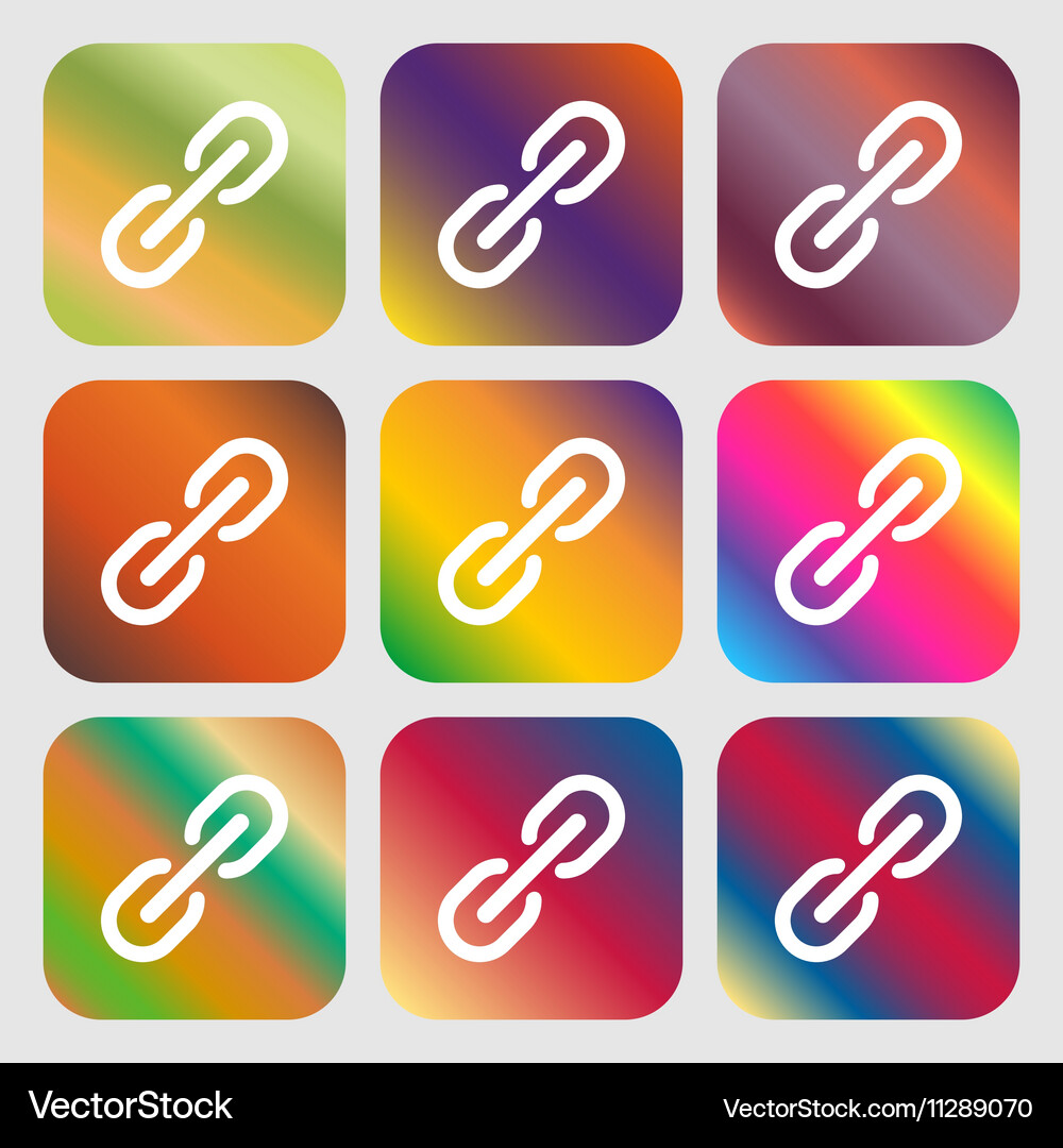 Chain icon sign nine buttons with bright gradients