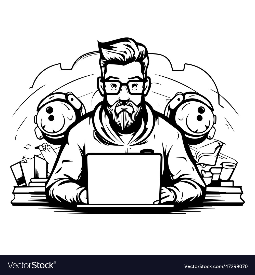 Computer science engineer immersed in coding Vector Image