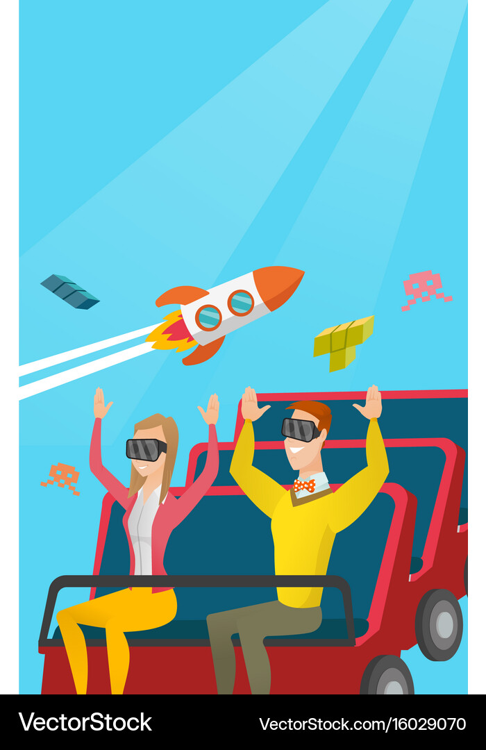 Couple in vr headset riding on a roller coaster Vector Image