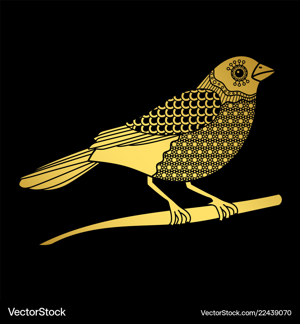 Golden bird isolated on black Royalty Free Vector Image