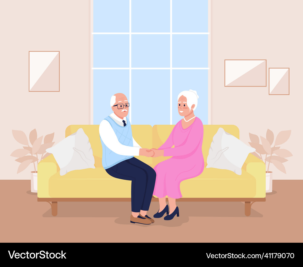 Happy elderly couple flat color Royalty Free Vector Image