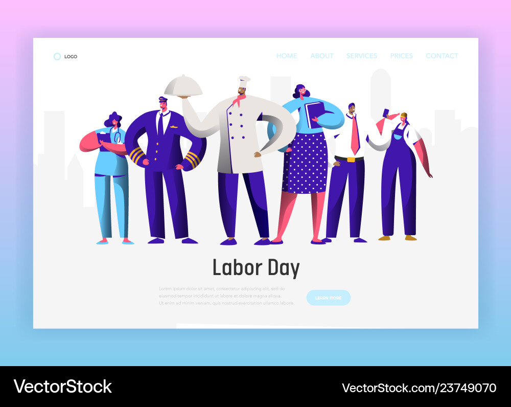 Labor day profession character group landing page Vector Image