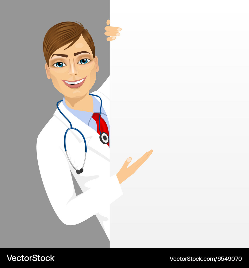 Male doctor with a blank presentation board Vector Image