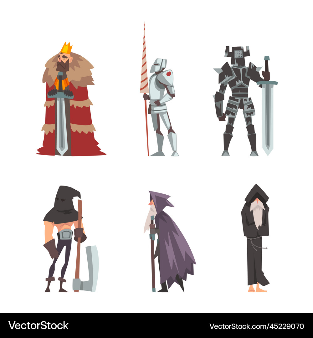 Medieval historical characters set majestic king Vector Image
